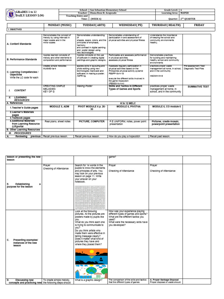 DLL G6-Mapeh Q2 W6 | PDF