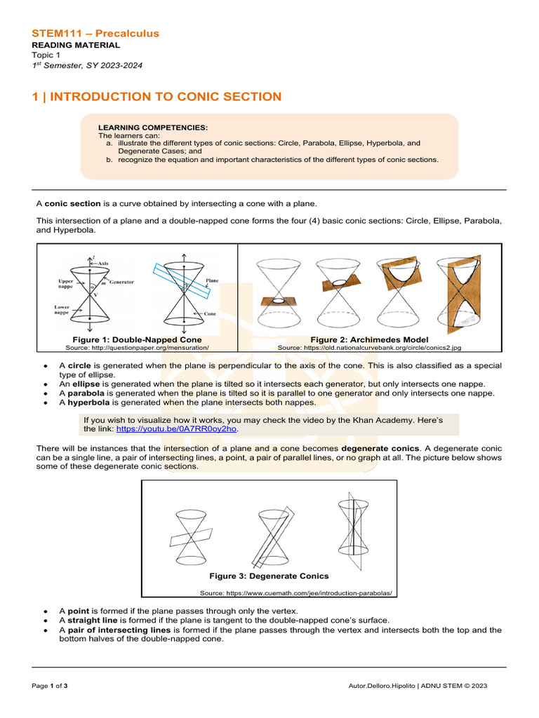 1 Introduction To Conic Sections | PDF | Ellipse | Euclid
