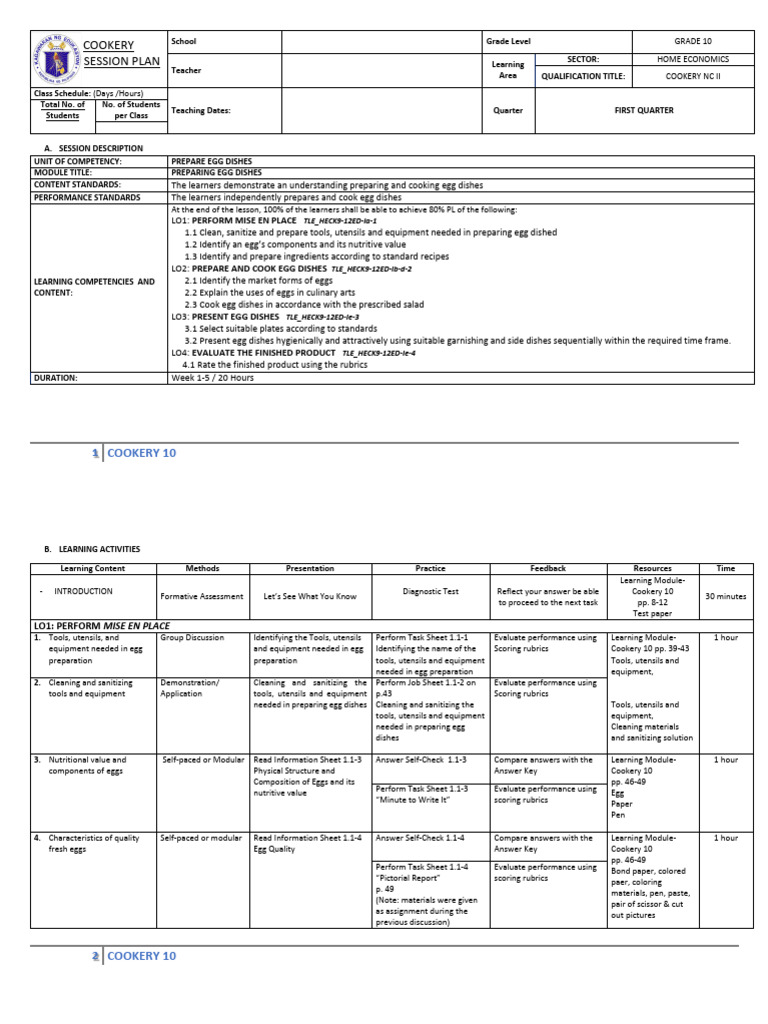 TLE Rubrics for Egg Dish Preparation | PDF | Cooking | Cuisine
