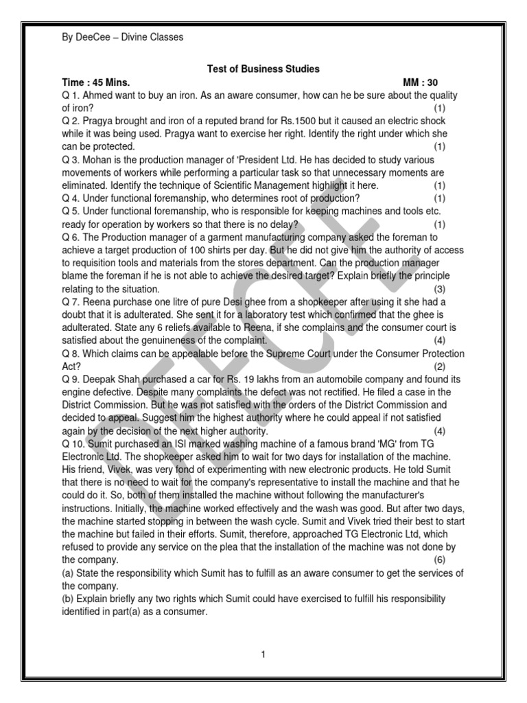 BST Test Ch-2 and Ch-12 (15-08-2023) | PDF