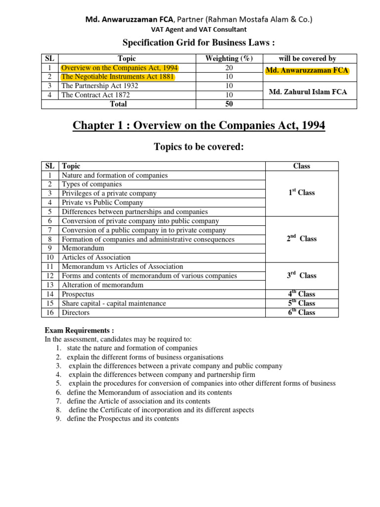 Chapter 1 Overview On The Companies Act 1994 | PDF