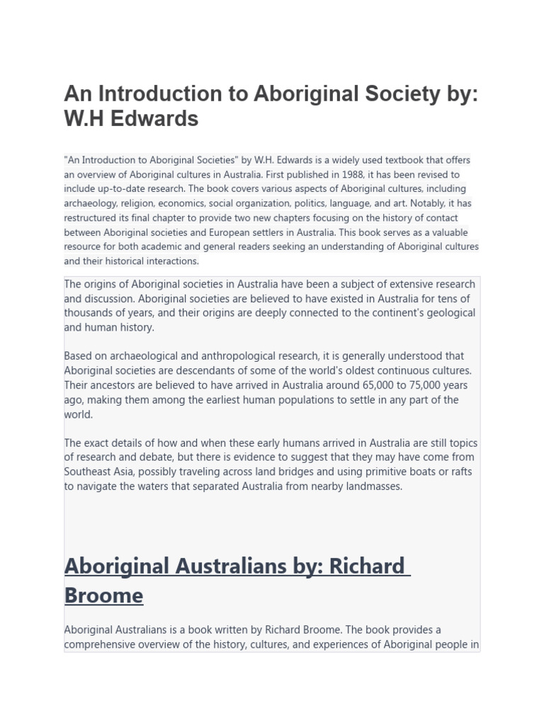 An Introduction to Aboriginal Society by | PDF | Australia | Indigenous ...