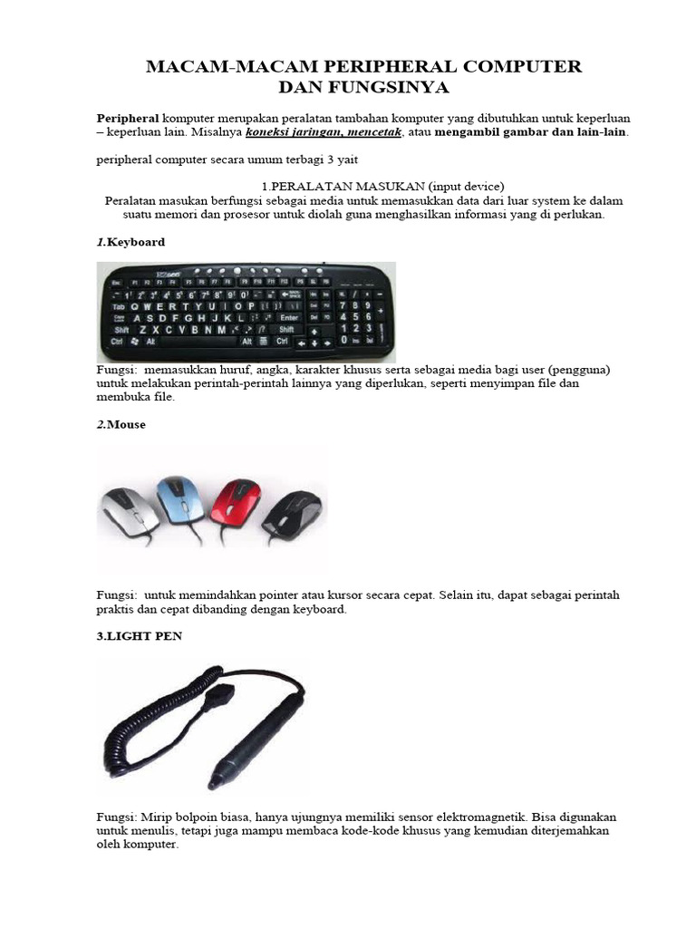 Macam-Macam Peripheral Computer Dan Fungsinya | PDF