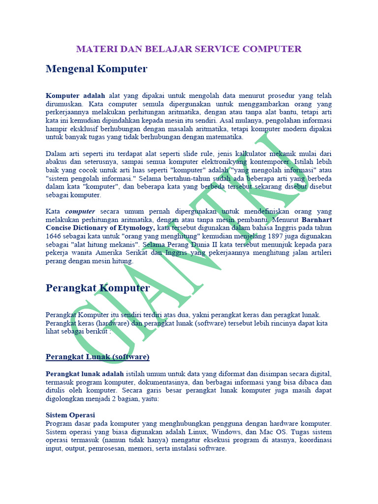 Materi Dan Belajar Service Computer | PDF | Komputer