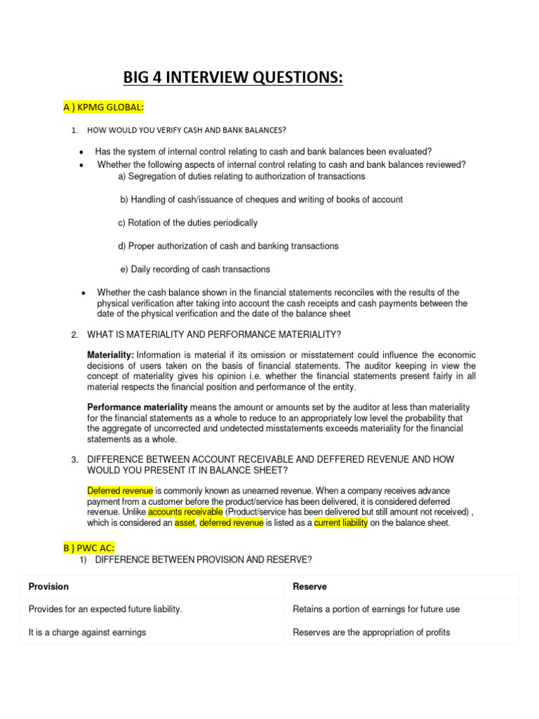 Big 4 Interview Questions | PDF