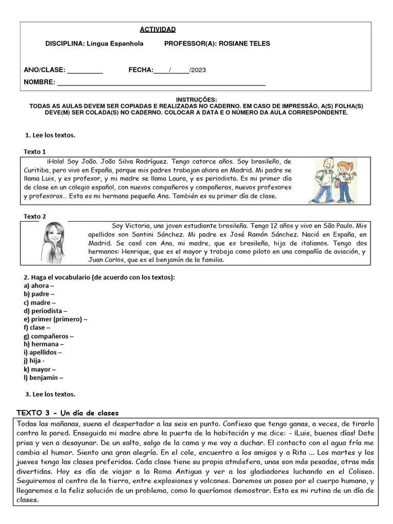 Atividade Espanhol 7 Ano 2023 | PDF