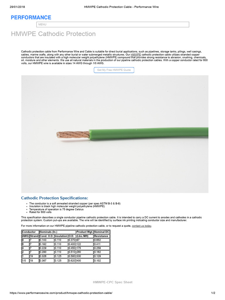 HMWPE Cathodic Protection Cable - Performance Wire | Download Free PDF ...