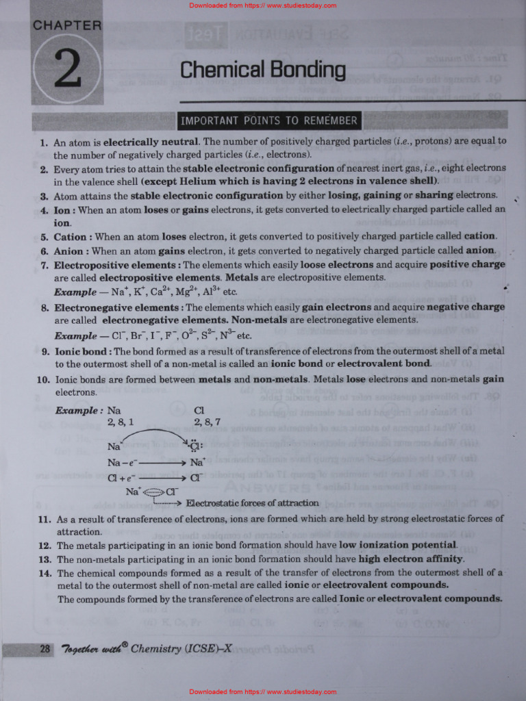 ICSE Rachna Class 10 Chemistry Chapter 02 Chemical Bonding | PDF