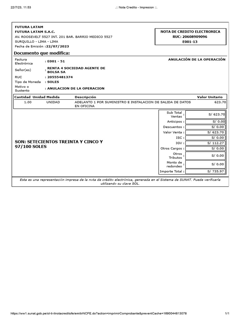 Nota de Credito E001-51 | PDF
