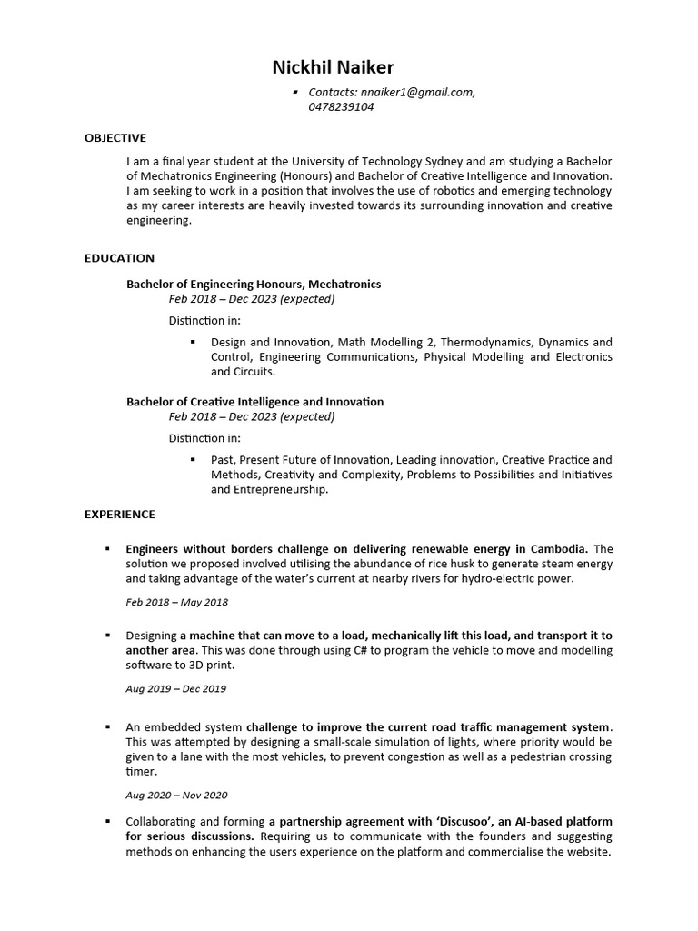 Resume For Professional Experience Review Version 2 | PDF