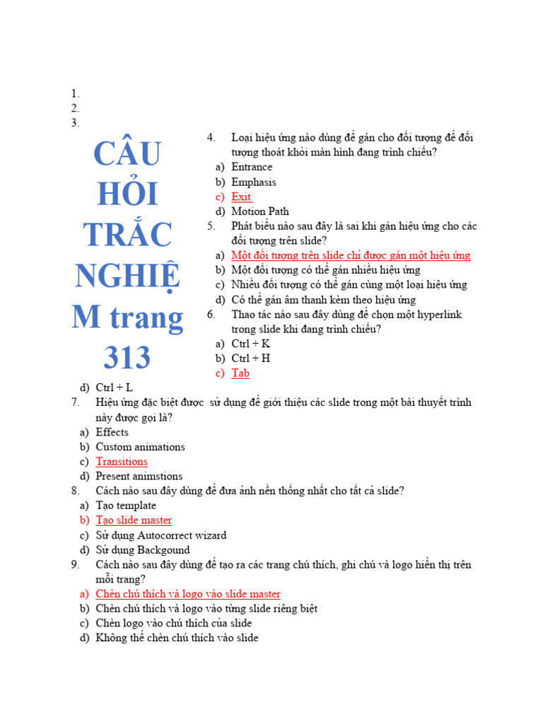 Cau Hoi Trac Nghiem Powerpoint | PDF
