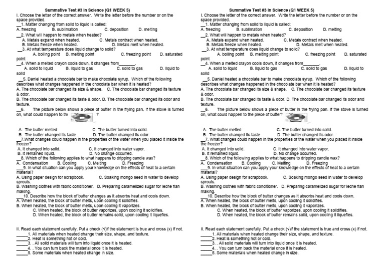 Science Week 5 Quiz | PDF | Freezing | Melting Point
