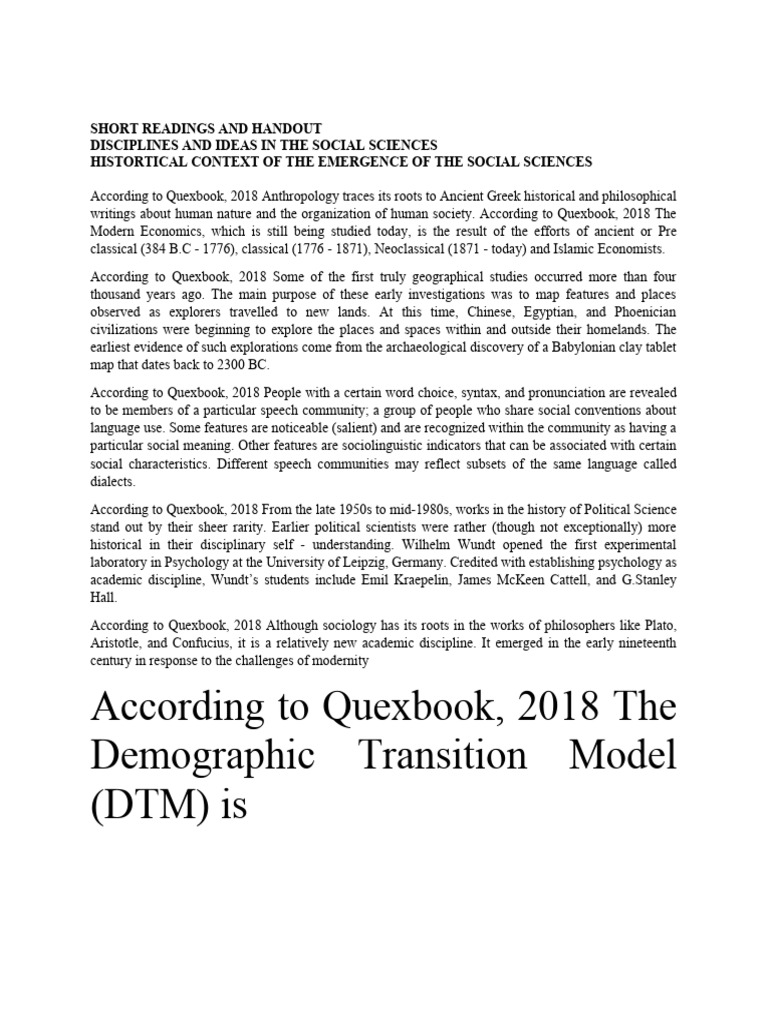 DISS HANDOUT HISTORICAL CONTEXT OF THE EMERGENCE OF SOCIAL SCIENCES | PDF