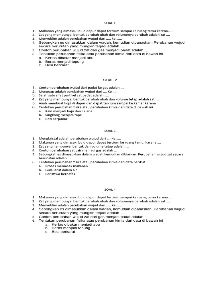 Soal Game TGT Wujud Zat Dan Perubahannya | PDF