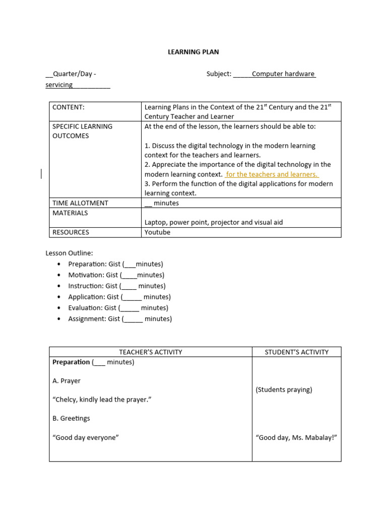 ICT Lesson Plan | PDF | Computer Keyboard | Input/Output
