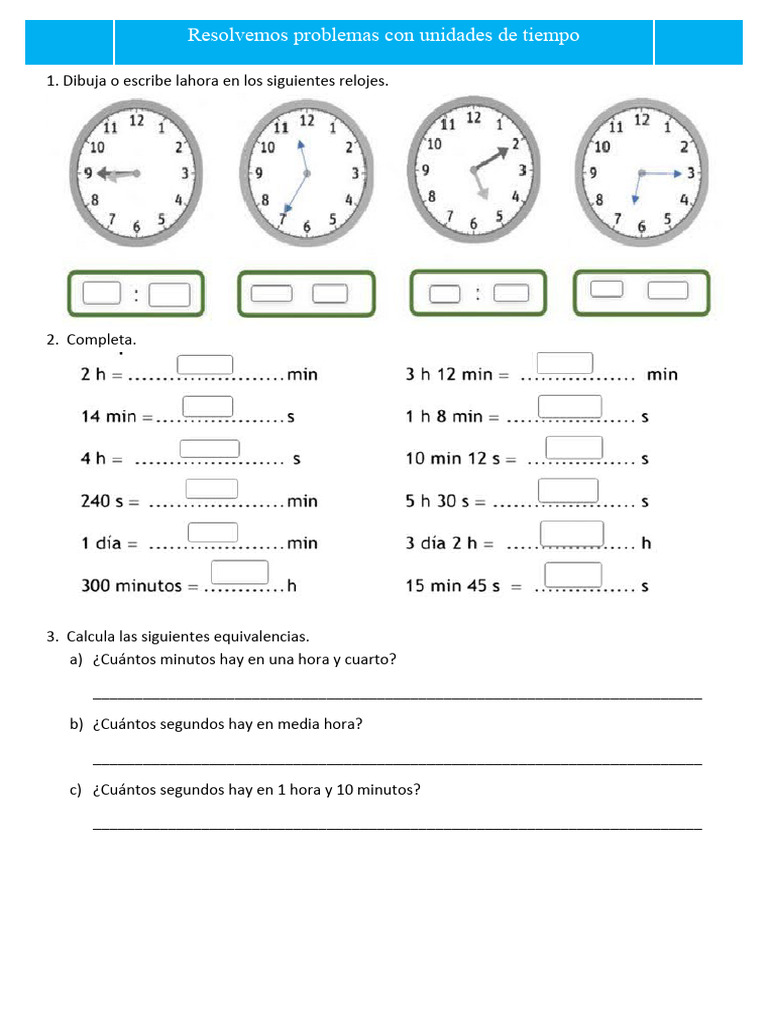 D4 A2 FICHA MAT. Resolvemos Problemas Con Unidades de Tiempo | PDF