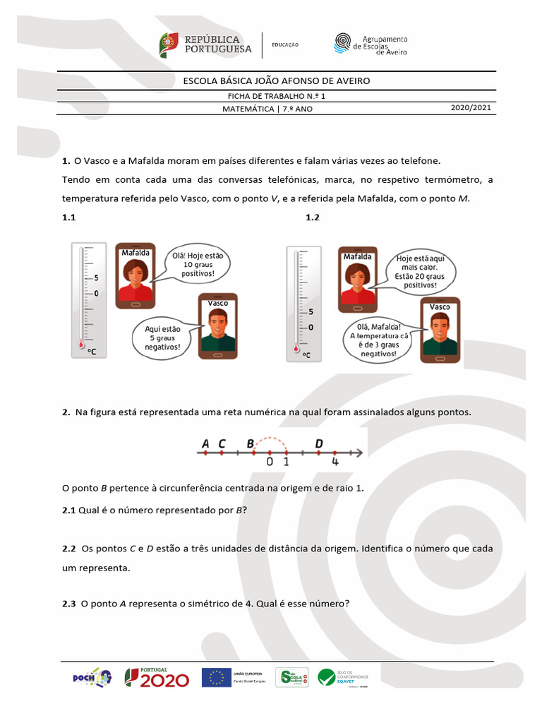7E - Ficha 1 | PDF | Matemática | Conceitos matemáticos