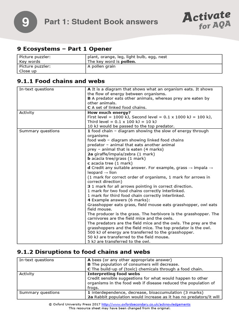 Part 1 Ecoysystems Student Book Answers | PDF