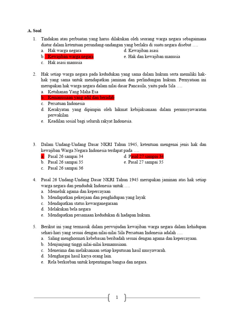 Soal Usp Smti Ppkn Kelas Xii Th 2023 | PDF