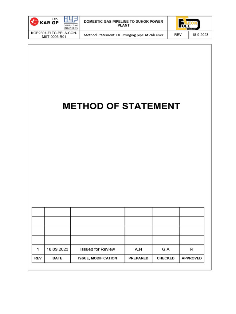 KGP2301 FLTC PPLA CON MST 0003-R01 METHOD STATEMENT - OF Pipe Stringing | PDF | Pipe (Fluid ...
