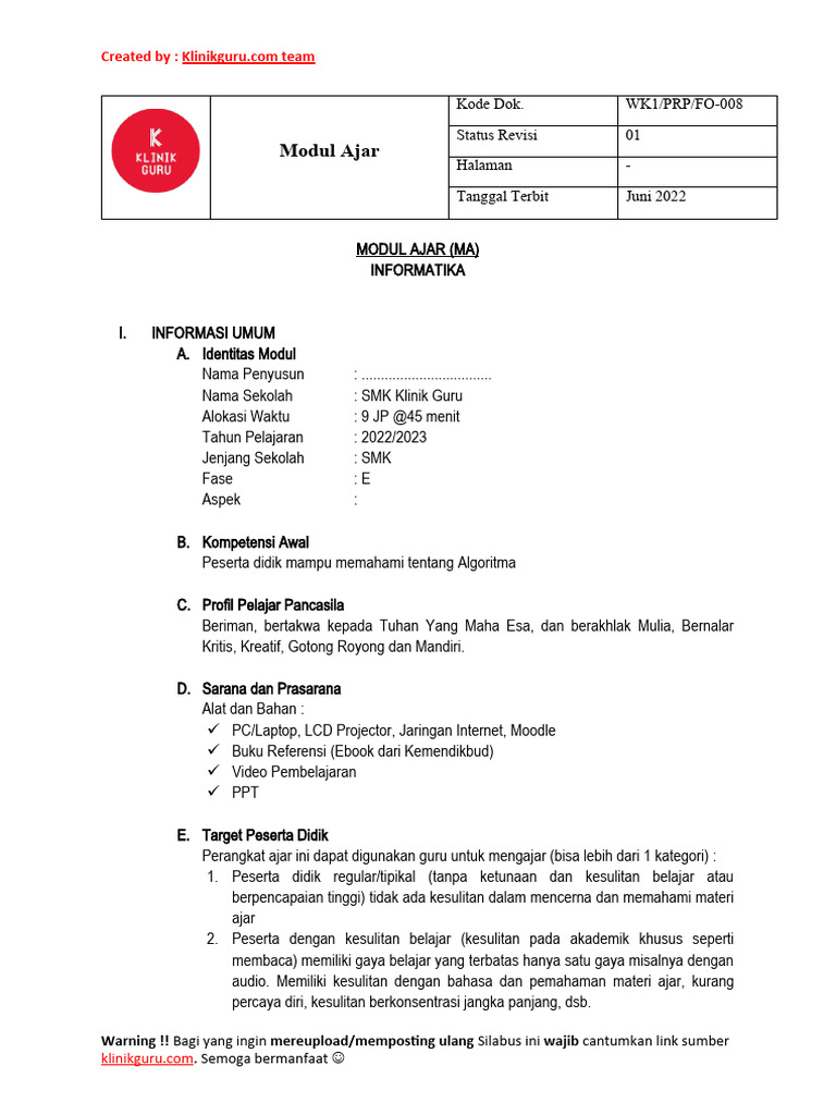 Modul Ajar Spreadsheet | PDF