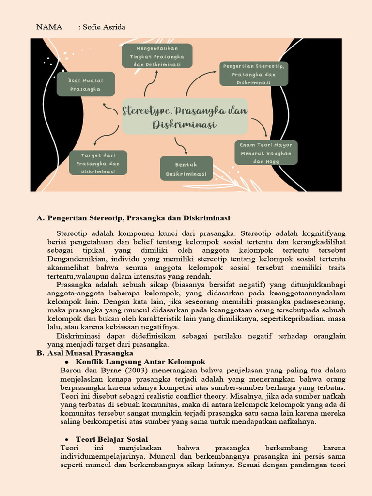 Mind Mapping Stereotype, Prasangka Dan Diskriminasi | PDF | Filsafat | Pengembangan Diri