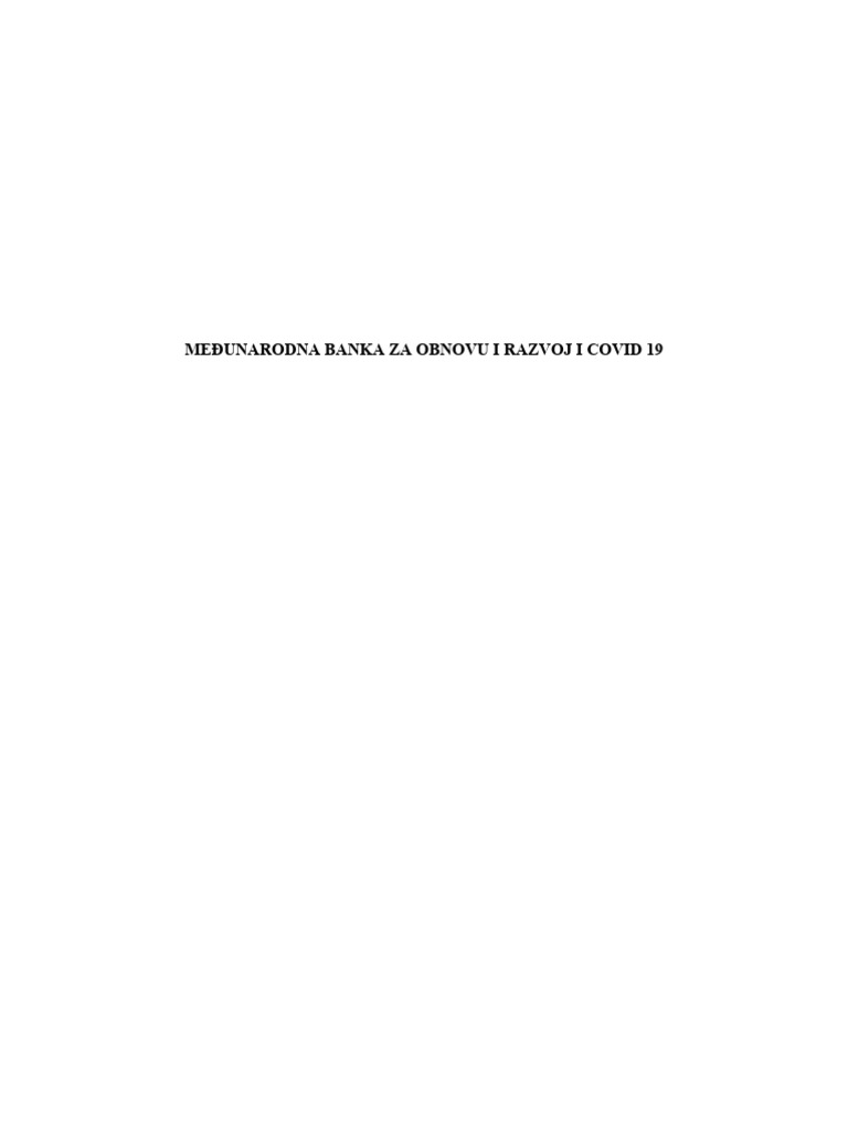Međunarodna Banka Za Obnovu I Razvoj I Covid 19 | PDF