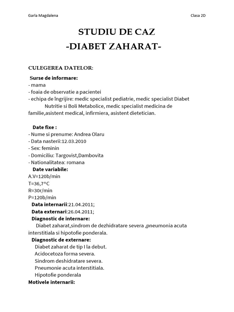 Studiu de Caz-Diabet Zaharat | PDF