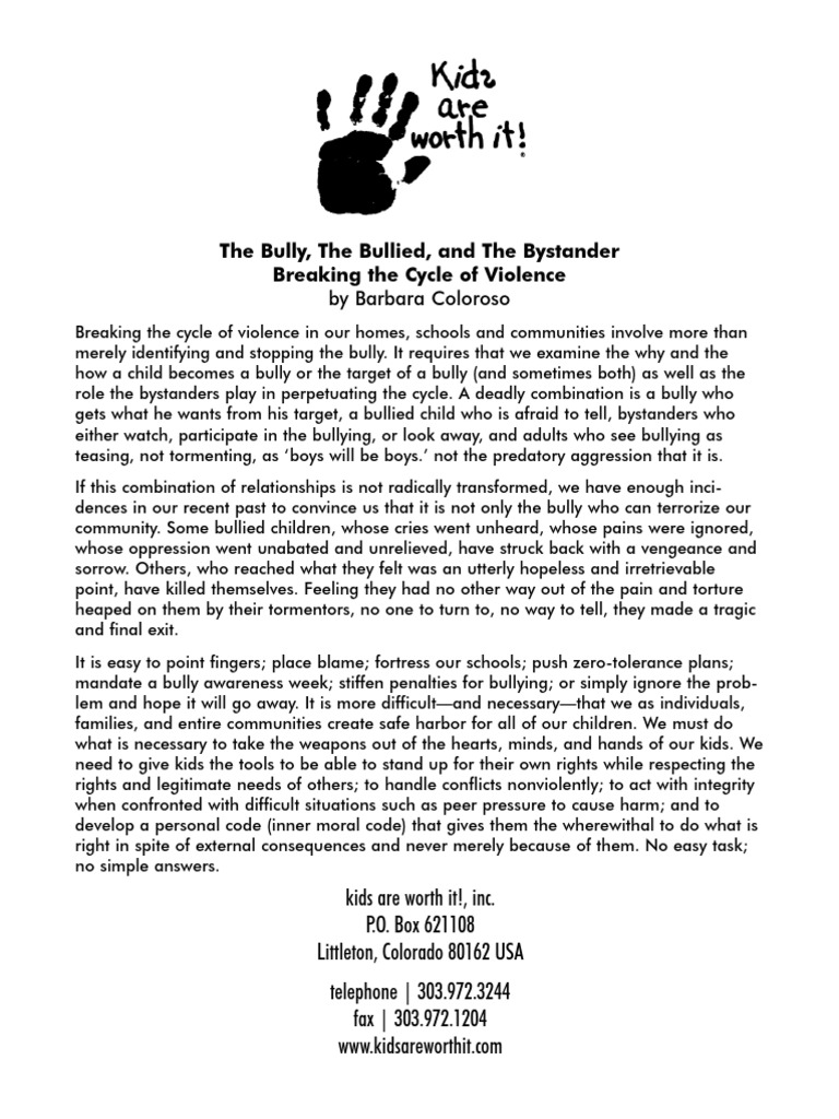 Kidsareworthit Barbara Coloroso | PDF | Bullying | Violence