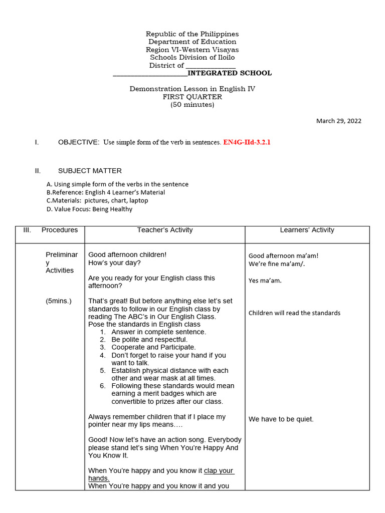 CO Lesson Verbs | Download Free PDF | English Language
