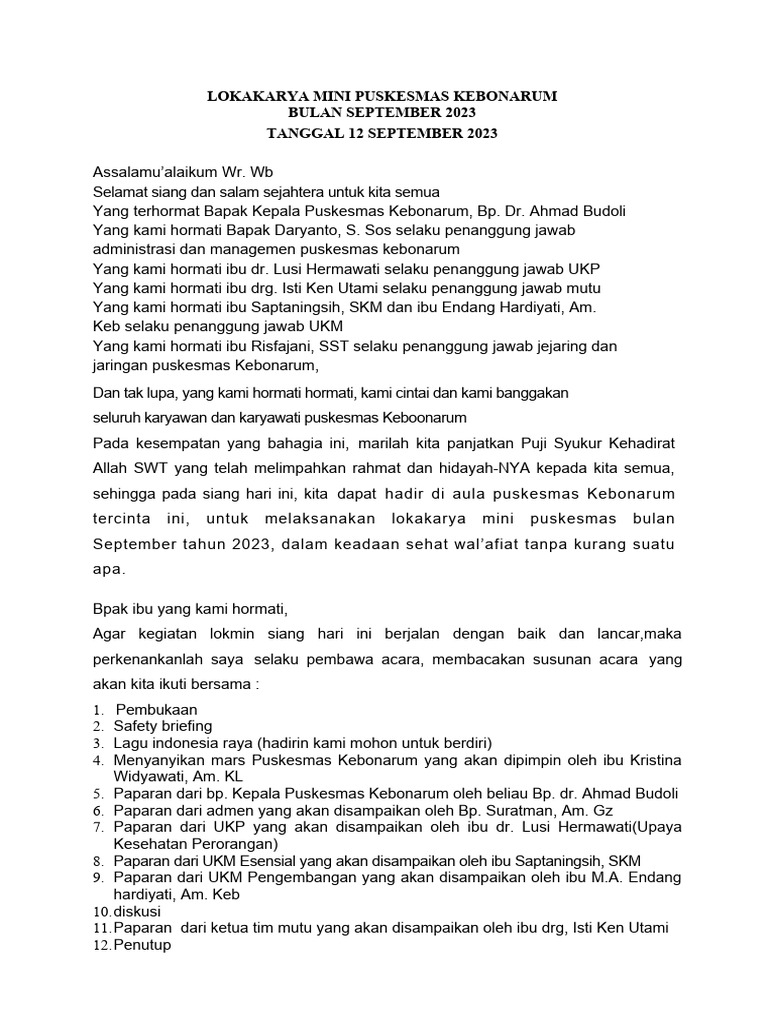 Susunan Acara Lokmin Puskesmas | PDF