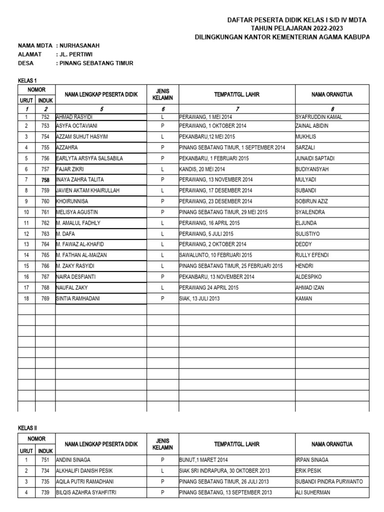 Format Data Siswa Pdf