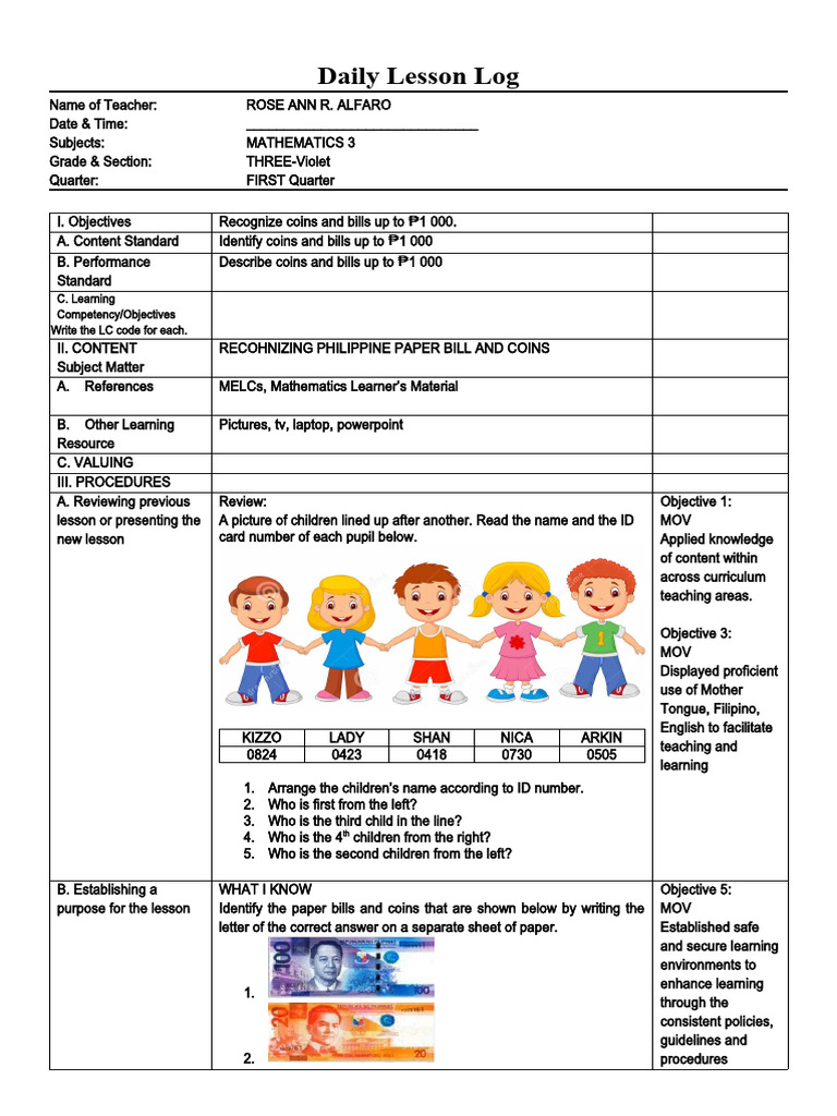 COT MATH Recognizing Money Eng | PDF | Learning | Mexican Peso
