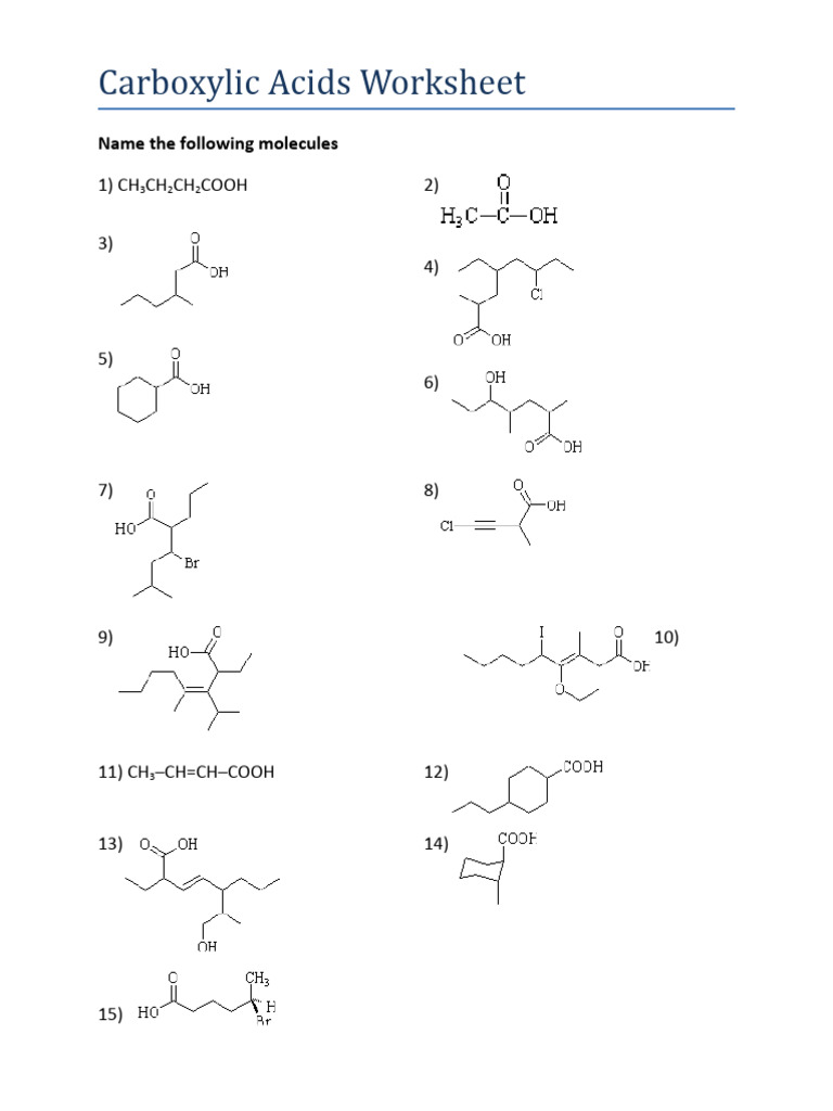 Carboxylic Acids Worksheet | PDF