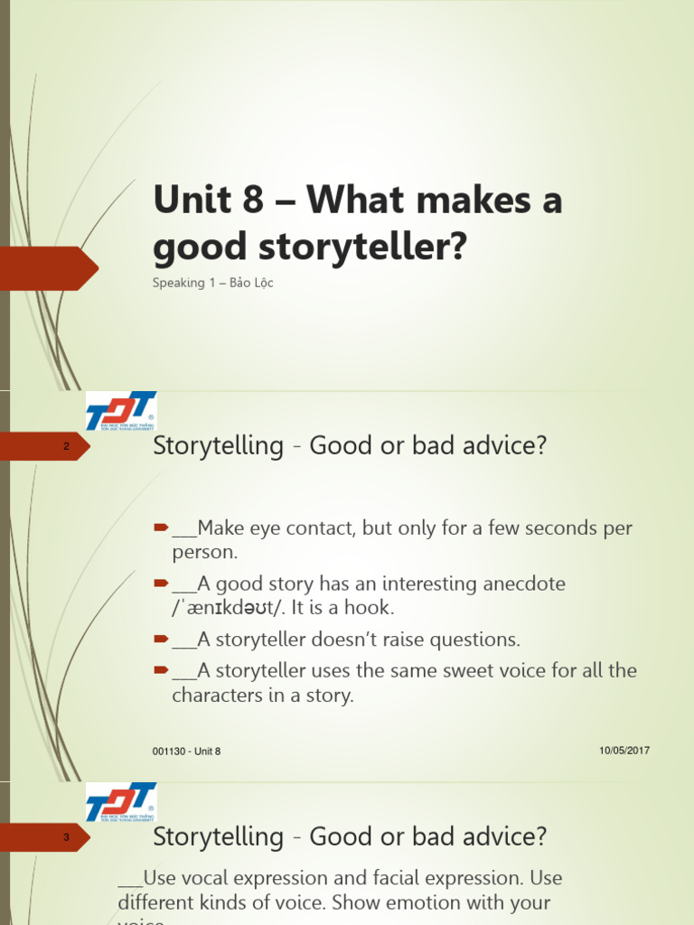 Unit 8 - What Makes A Good Storyteller | PDF