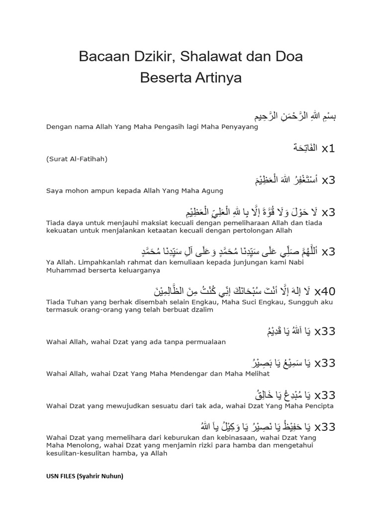Bacaan Dzikir Beserta Artinya | PDF