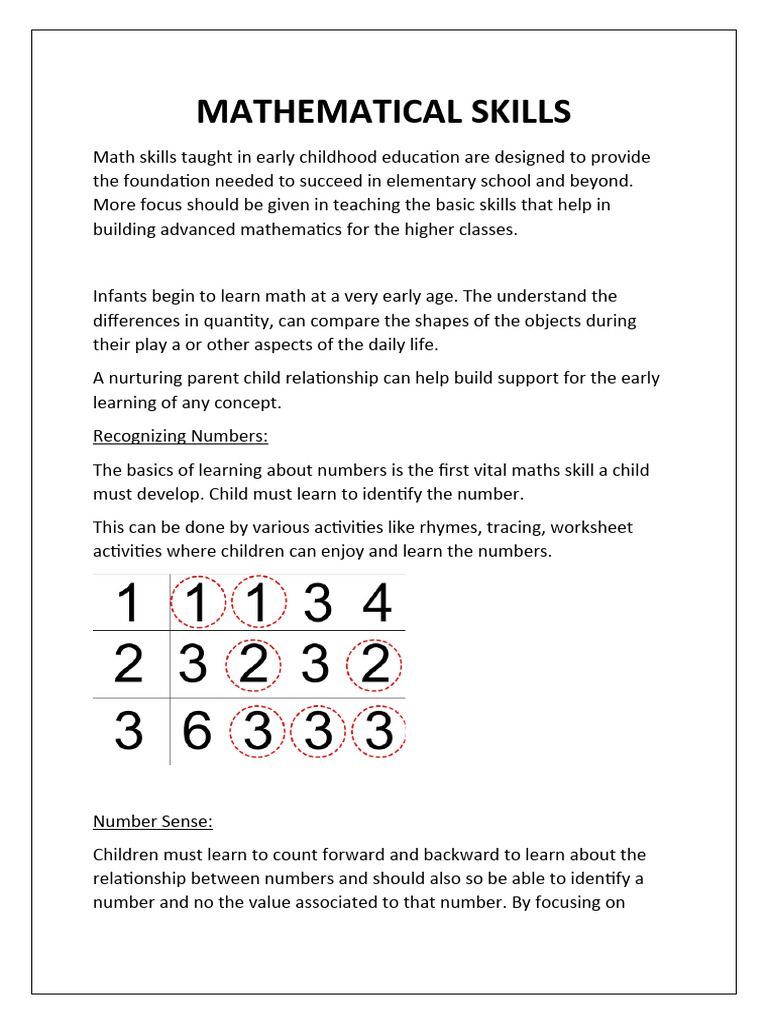 Essential Early Childhood Math Skills | PDF | Mathematics | Numbers