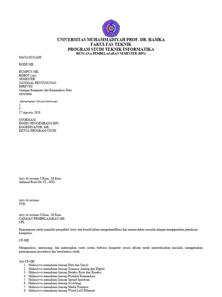 01 RPS Komunikasi Data Jaringan Komputer | PDF | Komputer