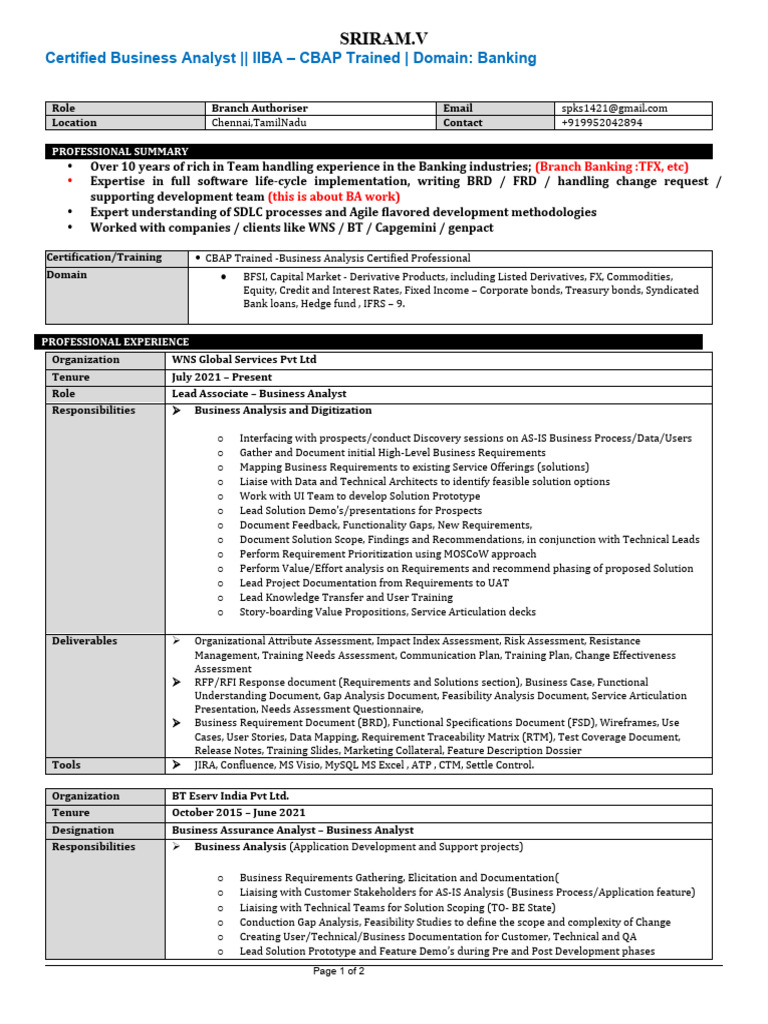 Sriram V Resume | PDF
