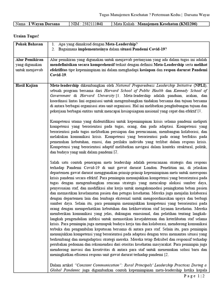 Meta Leadership dan Penerapannya dalam Pandemi Covid-19 | PDF