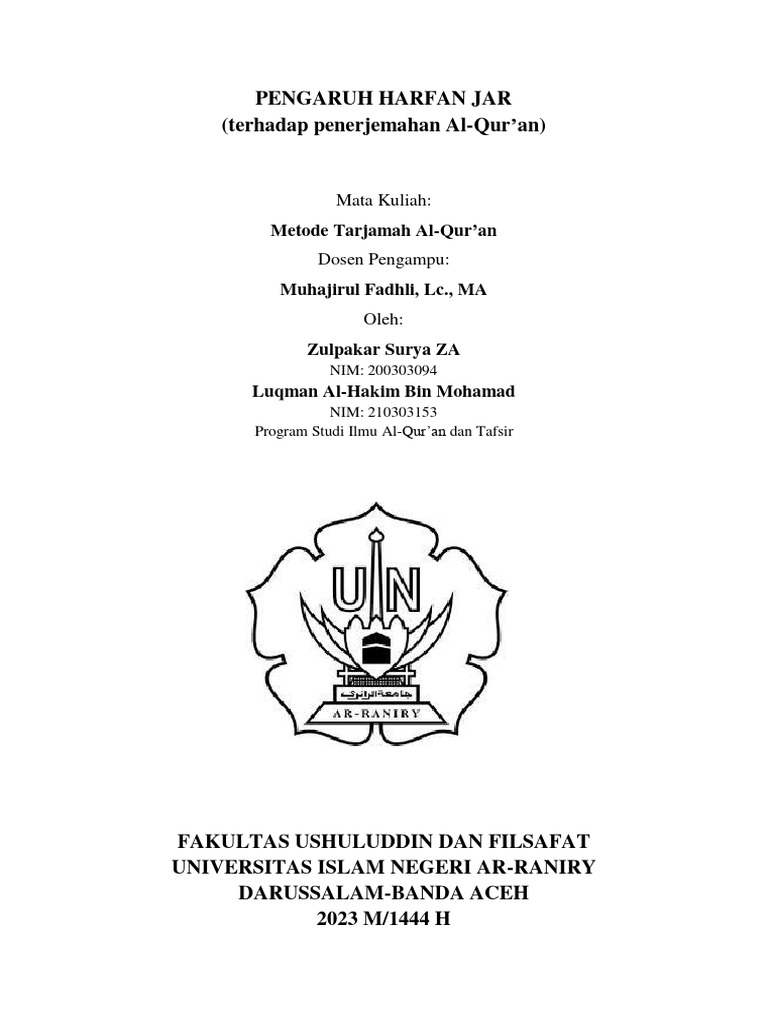 Pengaruh Harfan Jar Terhadap Penerjemahan Al-Quran. Kelompok | PDF ...