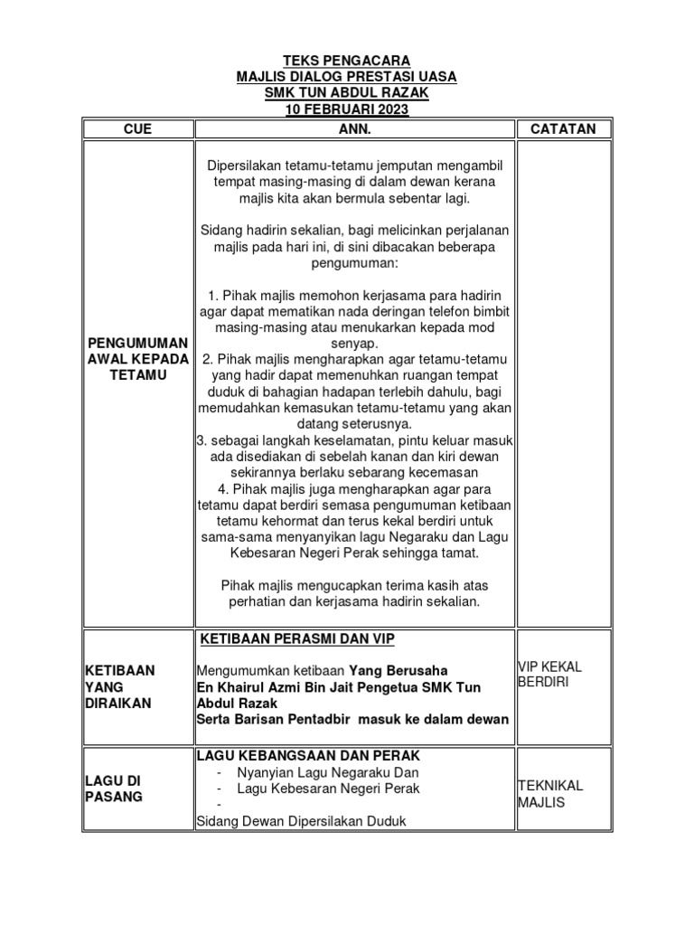 Teks Dialog Prestasi 2023 Uasa | PDF