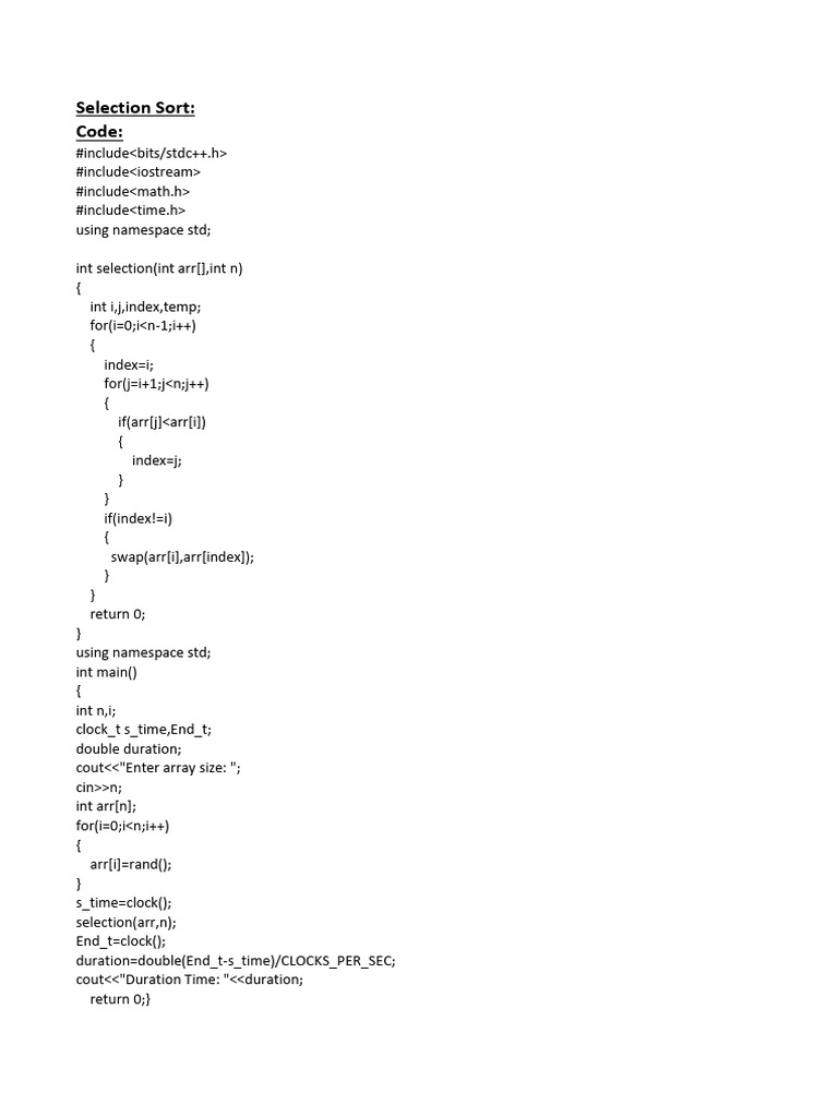 Selection Sort & Quick Sort | PDF