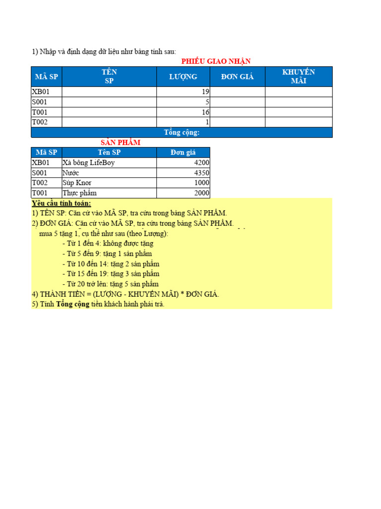 Bai Tap Thuc Hanh Excel | PDF