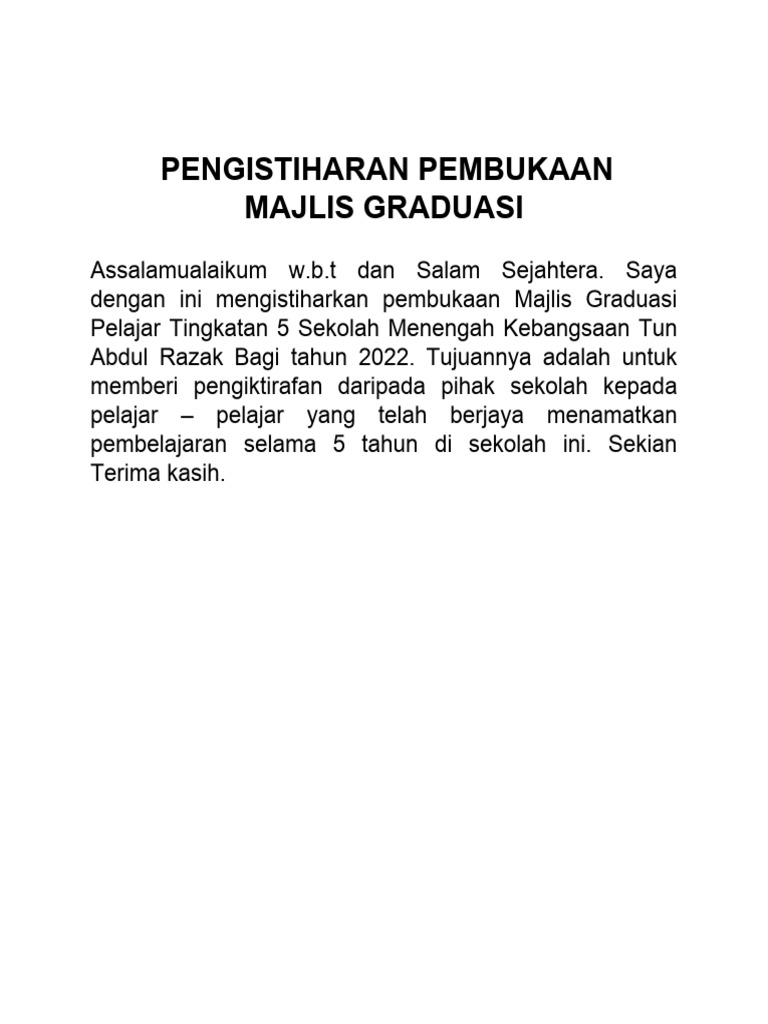 Pengistiharan Pembukaan Graduasi | PDF