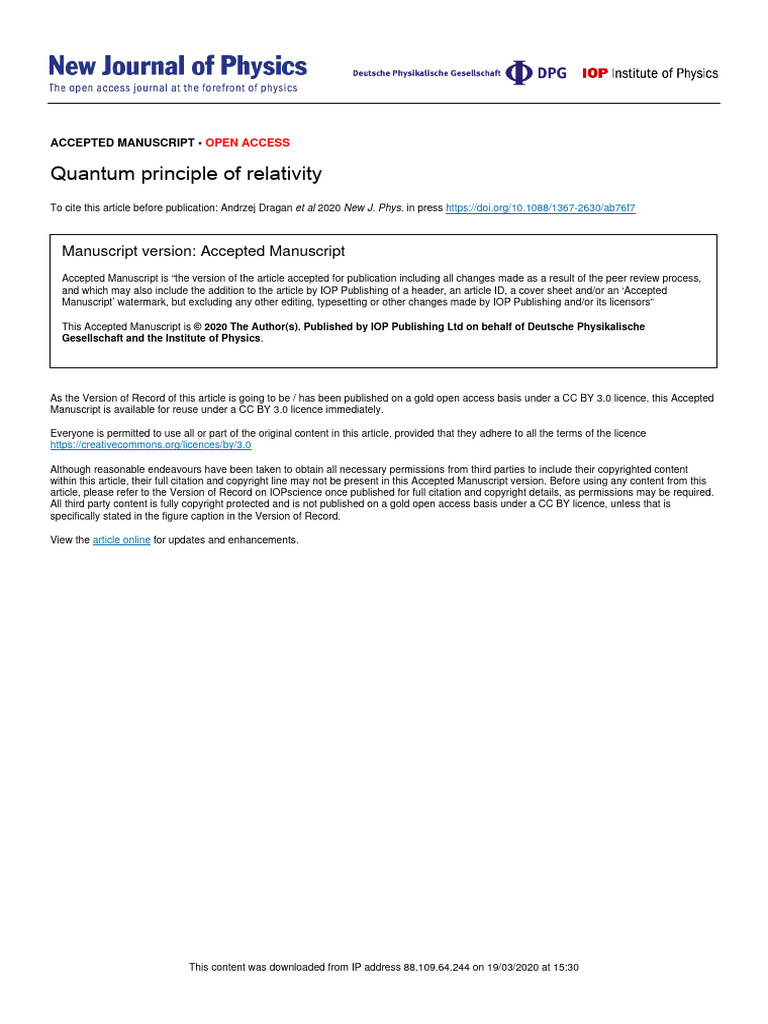 Quantum Principle of Relativity | PDF