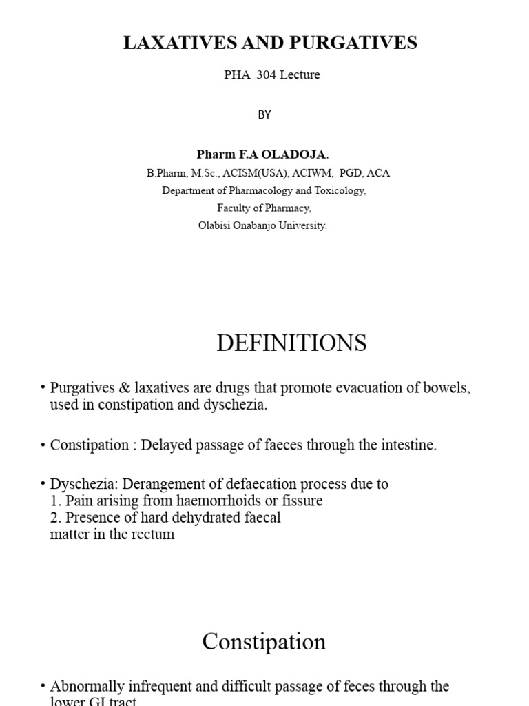 Laxative and Purgative lecture | PDF