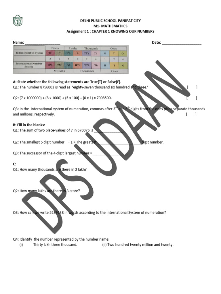 Vi Math Assignment Pdf