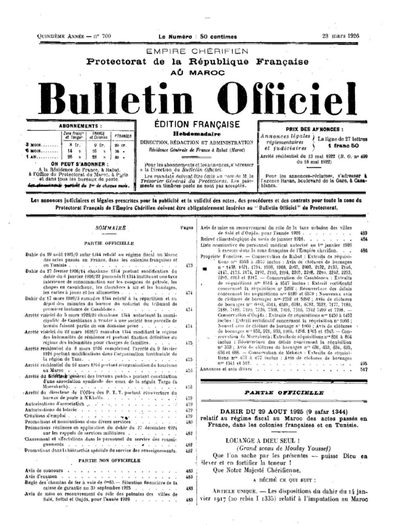 Ma Bulletin Officiel Dated 1926 03 23 No 700 | PDF | Maroc