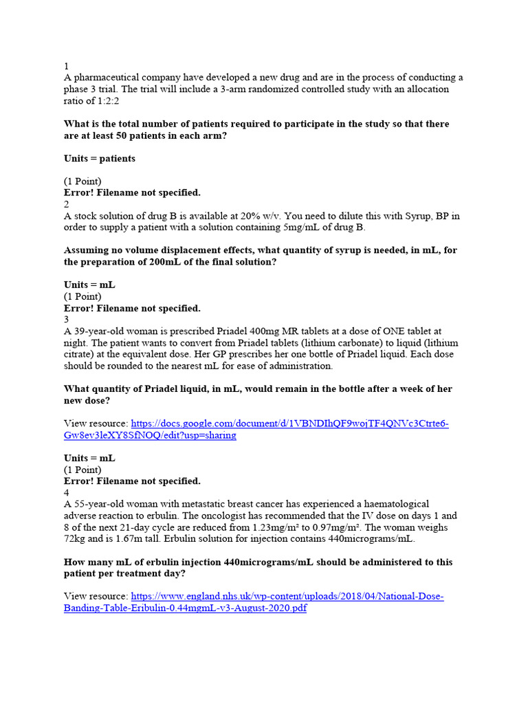 GPHC Exam Sample Questions and Calculations | PDF | Wellness